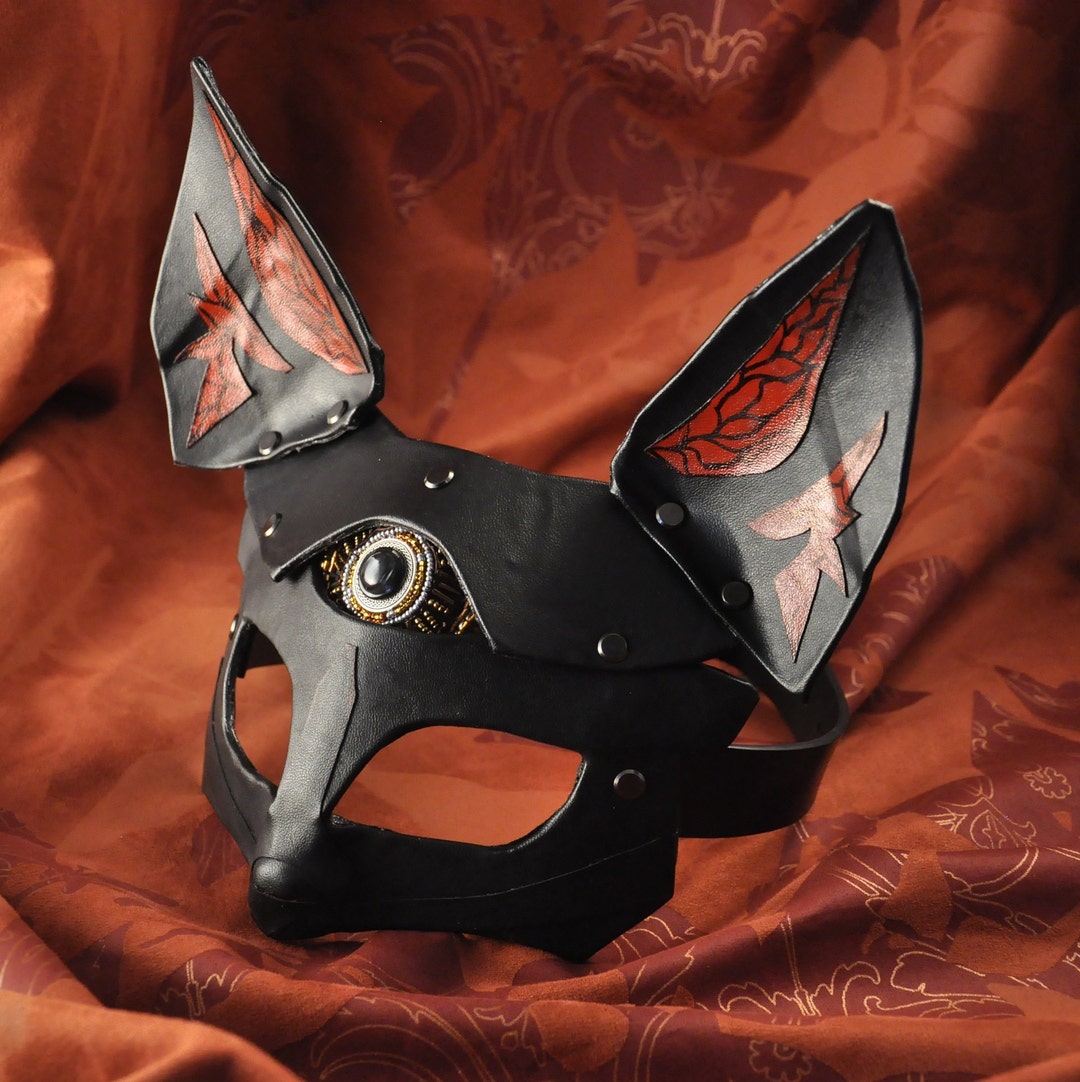 Fox Vegan Leather Mask saint Foxy Black Red Vegan - Etsy