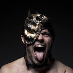 Steampunk Mask With Illumination and Moving Gears, Black Gold Leather ...