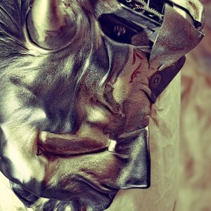 Steampunk Mask With Illumination and Moving Gears, Black Gold Leather ...