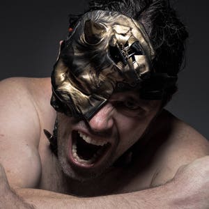 Steampunk Mask With Illumination and Moving Gears, Black Gold Leather ...