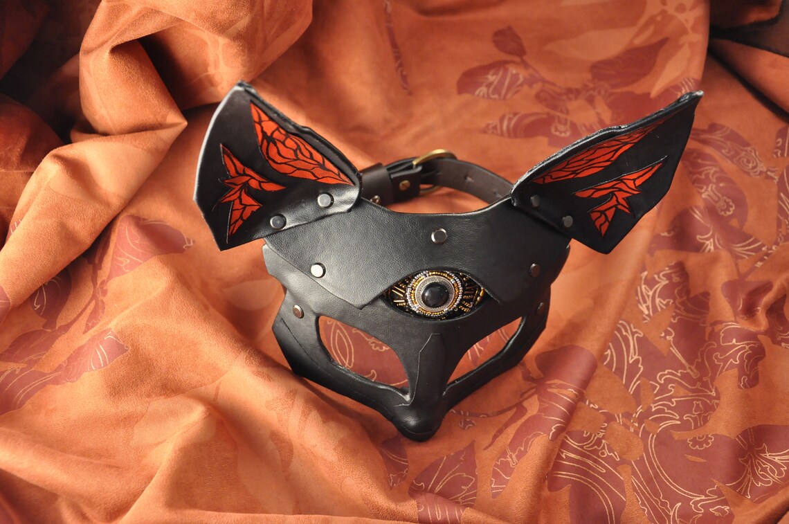 Fox Vegan Leather Mask saint Foxy Black Red Vegan - Etsy