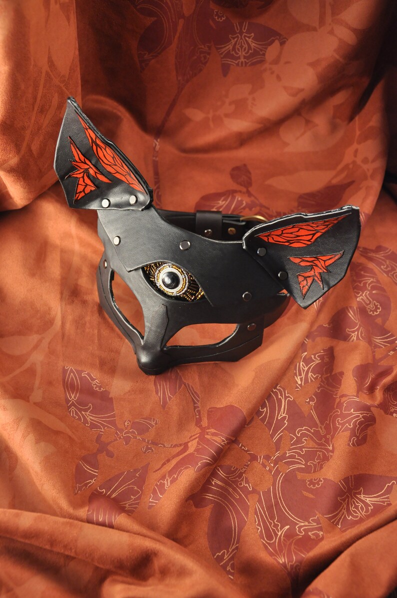 Fox Vegan Leather Mask saint Foxy Black Red Vegan - Etsy