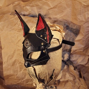 Fox Leather Mask "saint Foxy" Black Red Genuine Leather, Bast Bastet ...