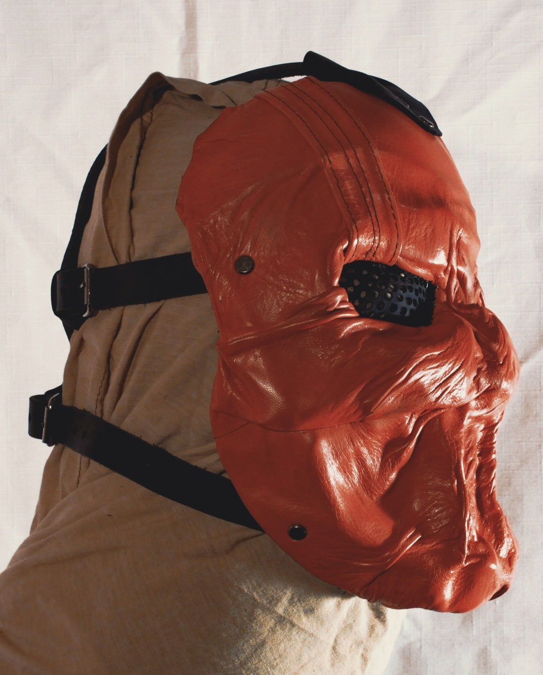 Red Leather Mask of Furious Fighter With Additional Strap, Post ...