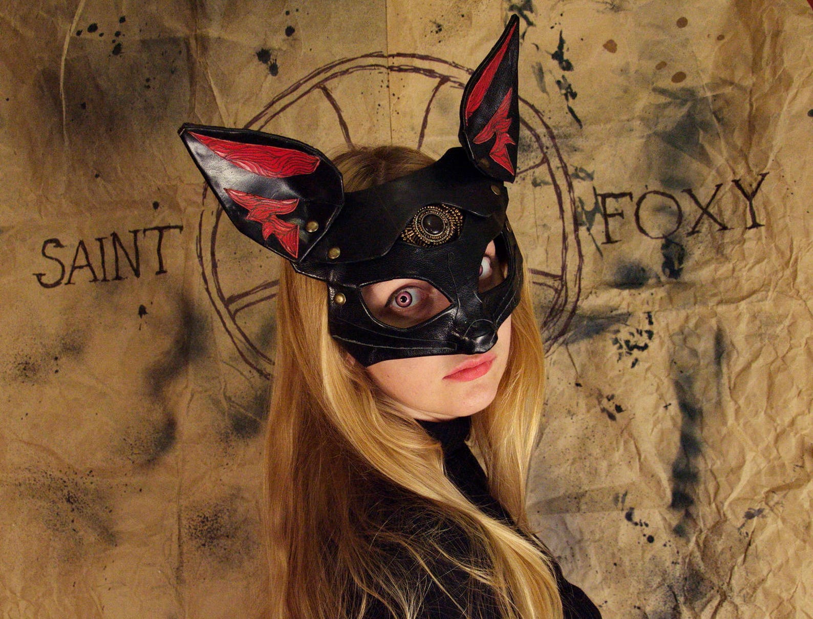 Fox Leather Mask Saint Foxy black red genuine | Etsy
