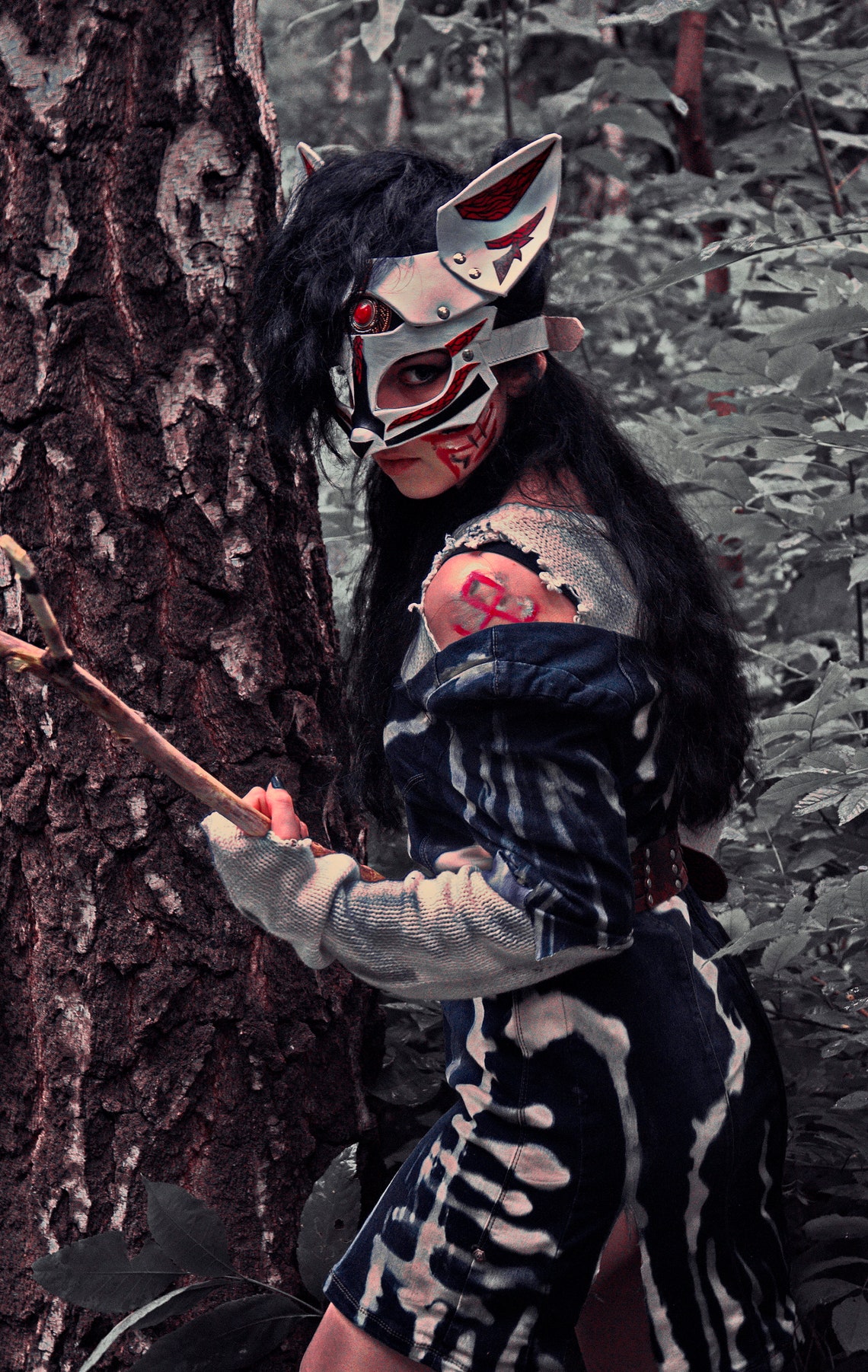 White Wolf Leather Mask. White Black Red Leather Warrior of | Etsy