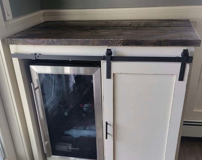Farmhouse Style X Large Mini Frdge Cabinet With a Barn Door Slider ...