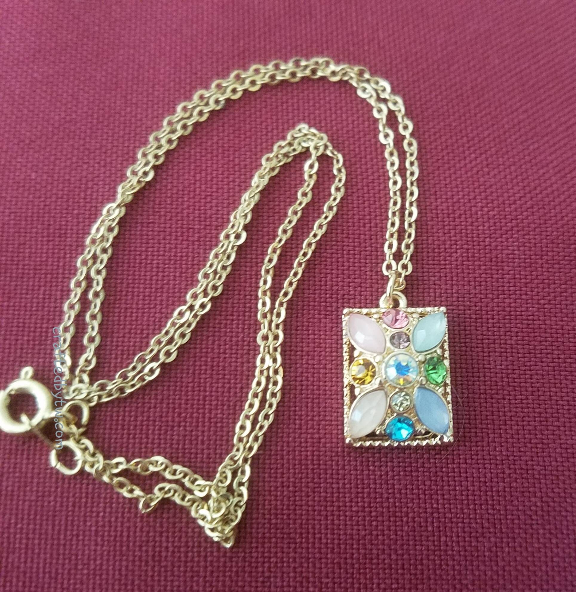 Pretty Gold Colored Chain Necklace With Rhinestone Pendant - Etsy