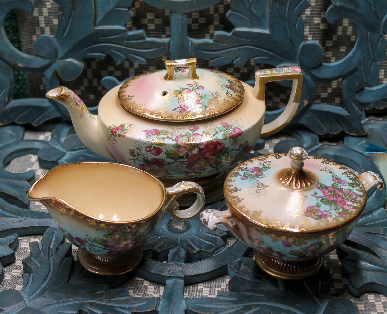 Lecot China Zapun: Victorian Hand-painted Tea Set With Pink Roses - Etsy