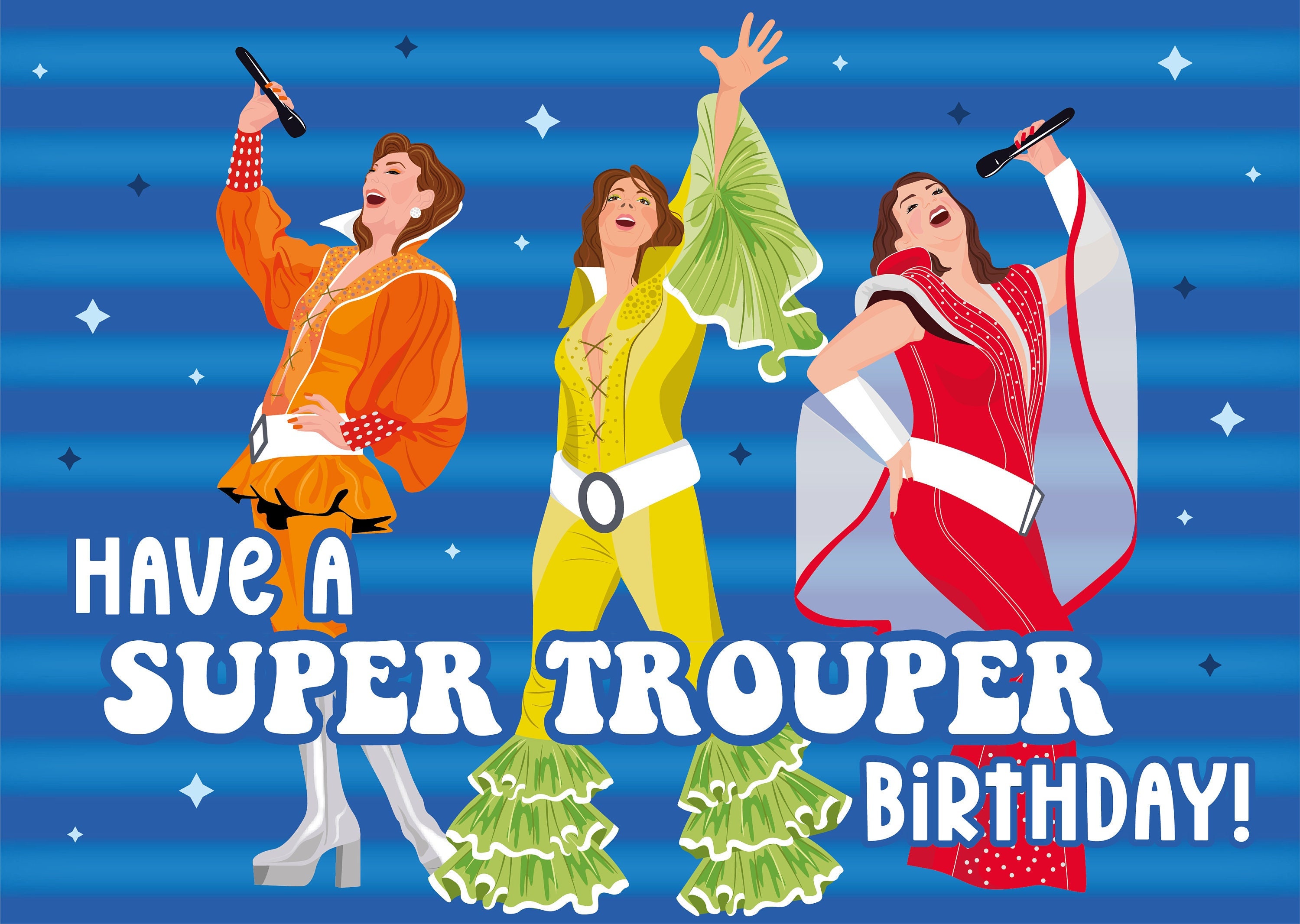 Mamma Mia Super Trouper Greetings Card Birthday Card Abba Musical ...