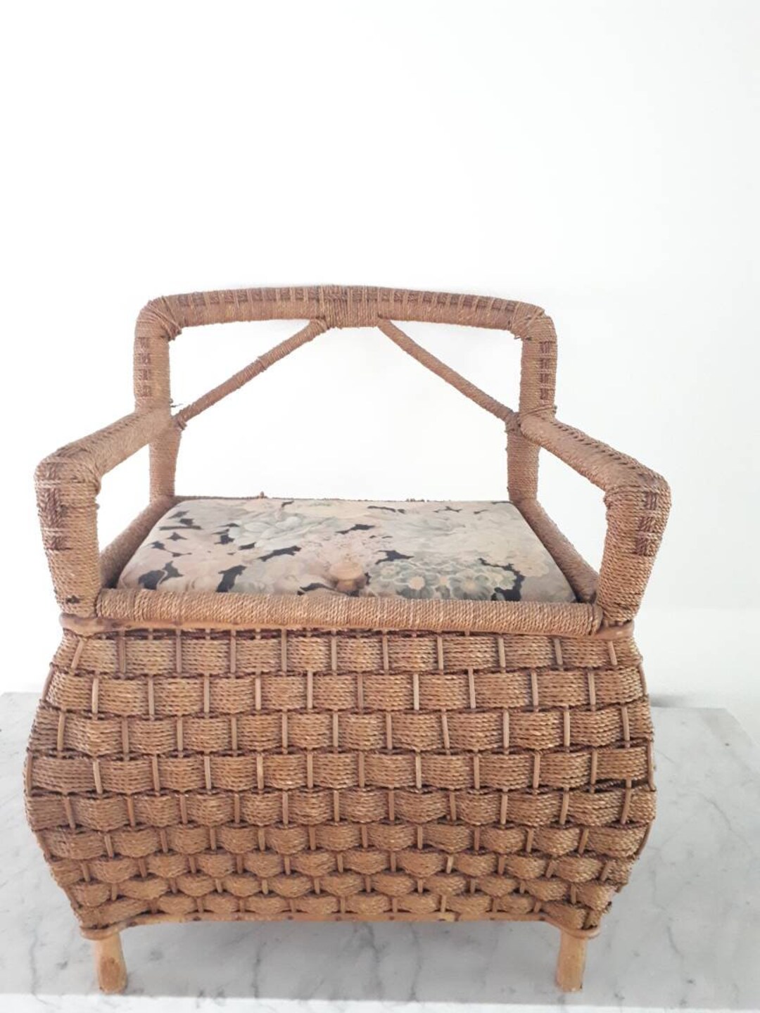 Antique Rattan Stool Chair Storage Box Lloyd Loom Kids Chair - Etsy