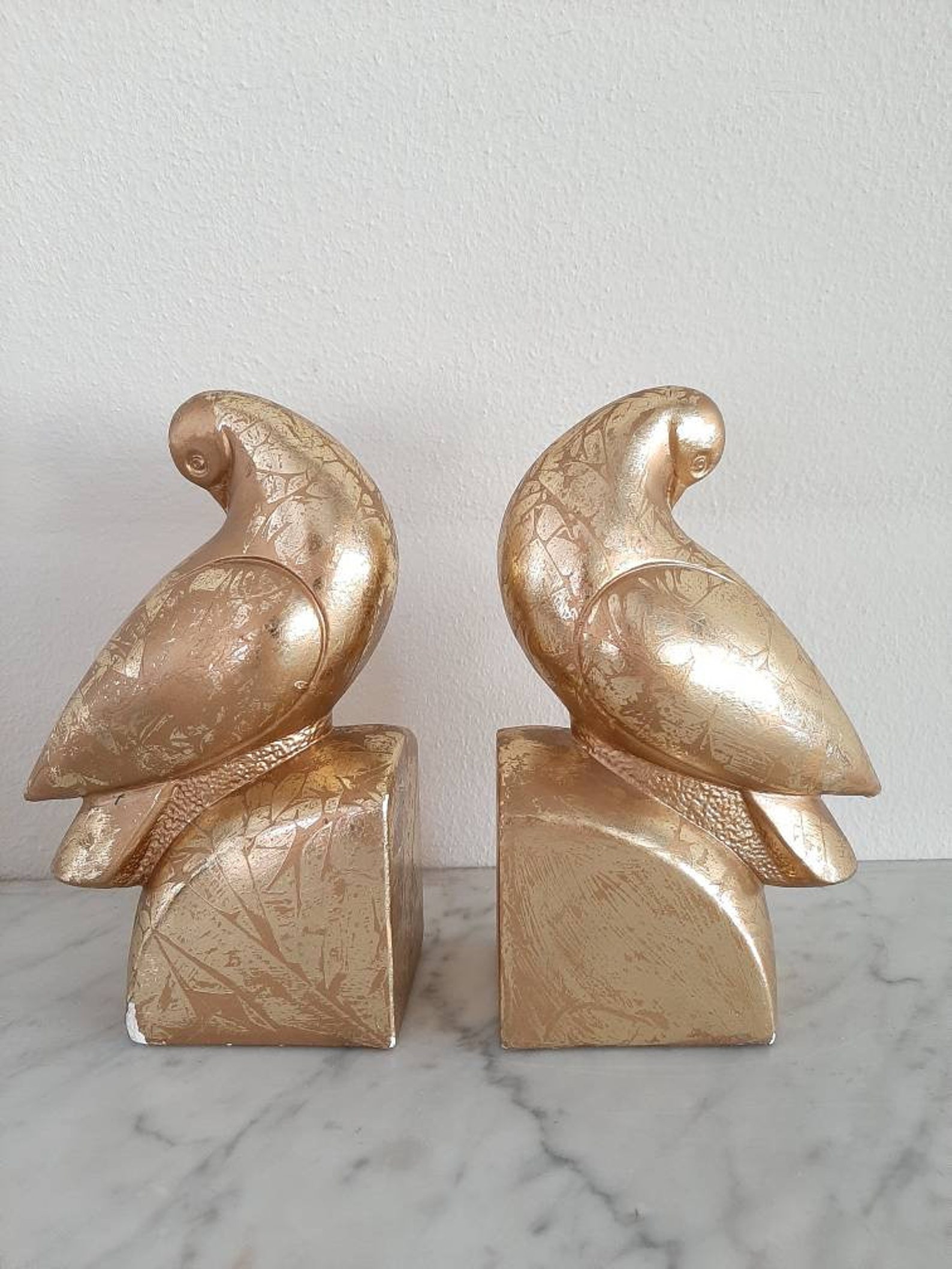Pair of Bookends Golden Doves | Etsy