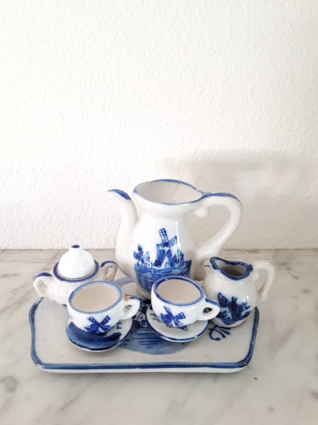 Handpainted Delft Blue Doll House Tea Set - Etsy