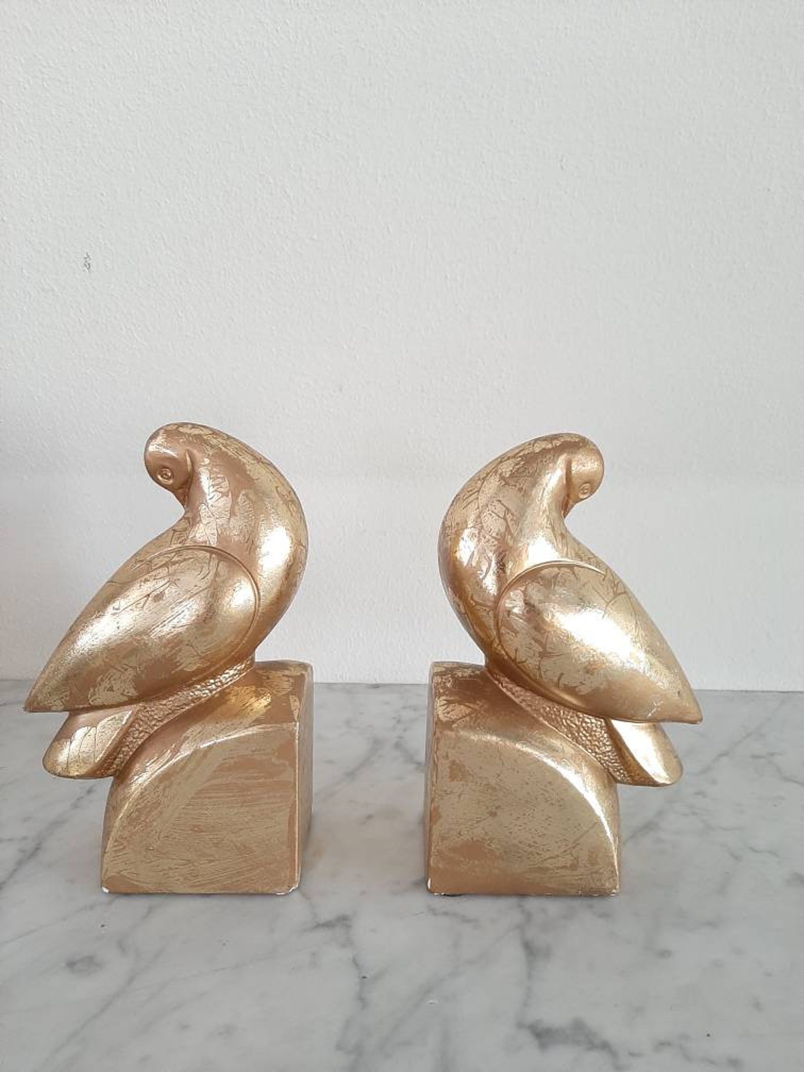 Pair of Bookends Golden Doves - Etsy