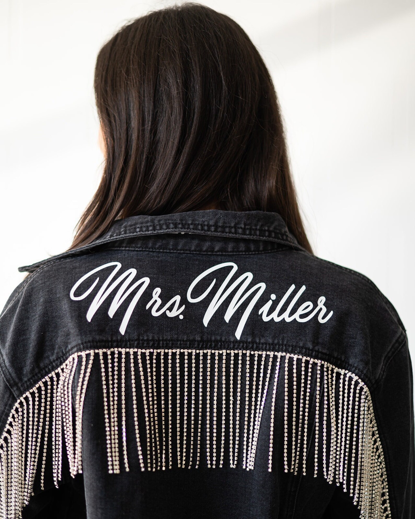 Rhinestone Fringe Denim Bride Fringe Denim Mrs Denim Jacket | Etsy