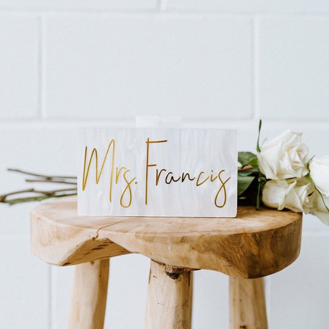 Personalized Acrylic Clutch, Box Clutch, Custom Mrs. Clutch, Bridal ...