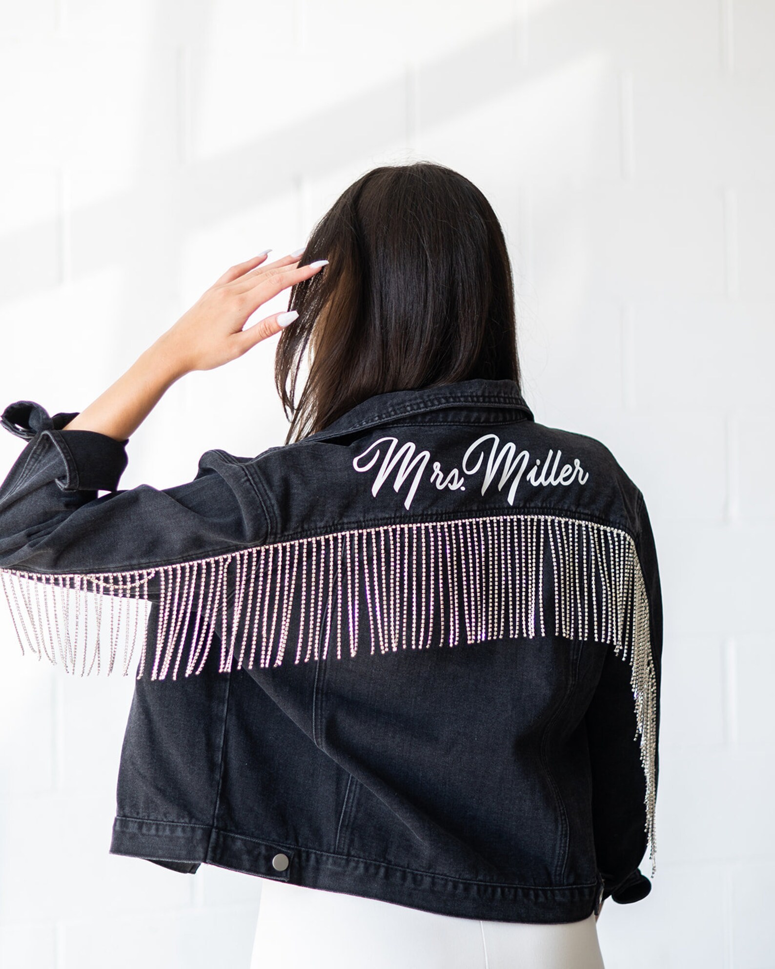 Rhinestone Fringe Denim Bride Fringe Denim Mrs Denim Jacket | Etsy
