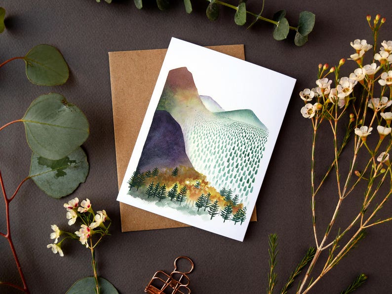 Mountain Morning Greeting Card | Watercolor Landscape Artwork | Outdoor ...