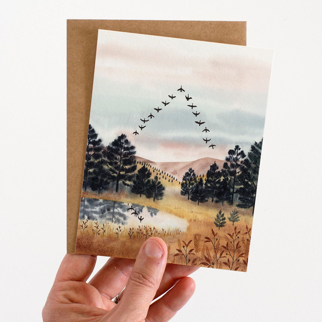 Autumn Flight Greeting Card | Watercolor Landscape Card - Etsy