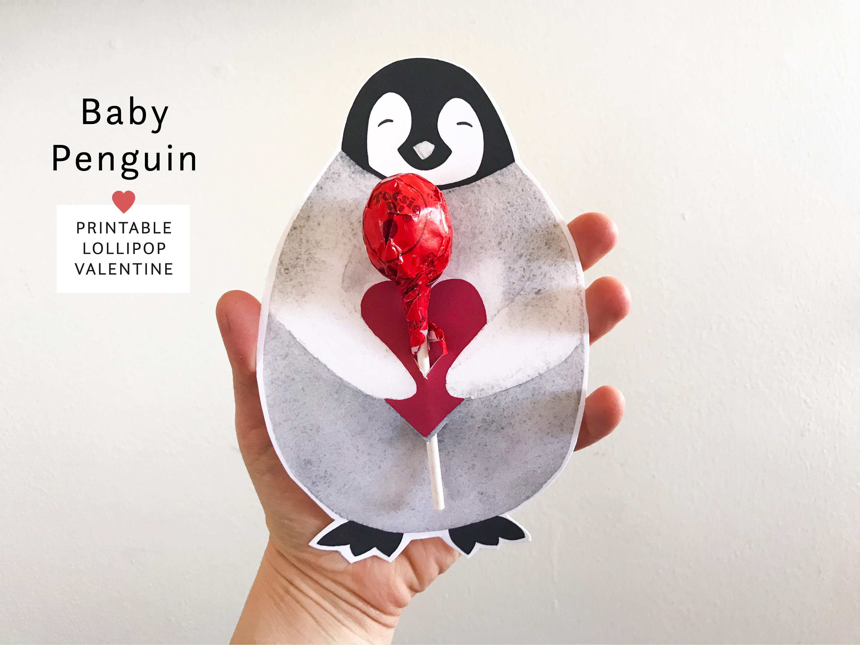 Baby Penguin Lollipop Valentine Card | DIY Printable (PDF) - Etsy