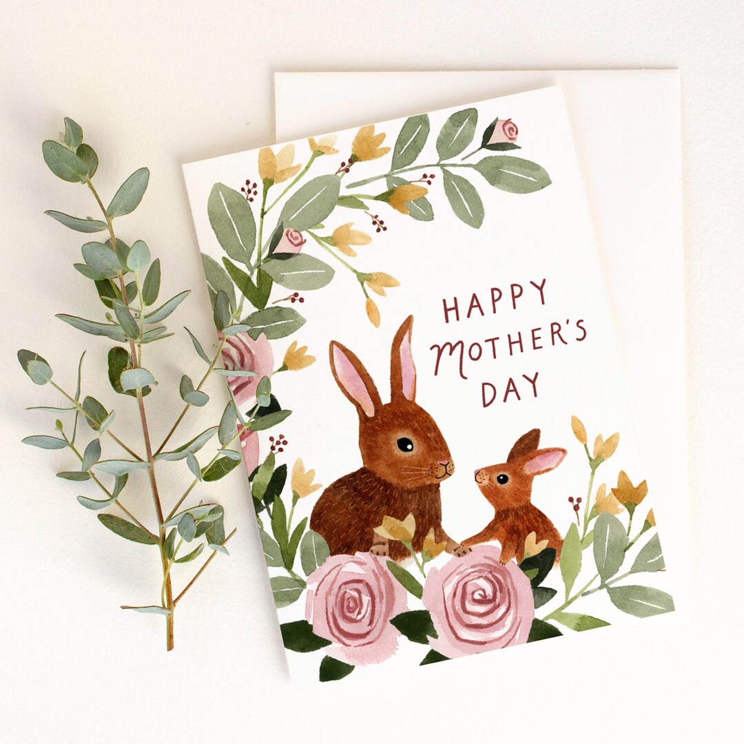 Mother Rabbit Greeting Card | Watercolor Bunny Mother's Day Card - Etsy