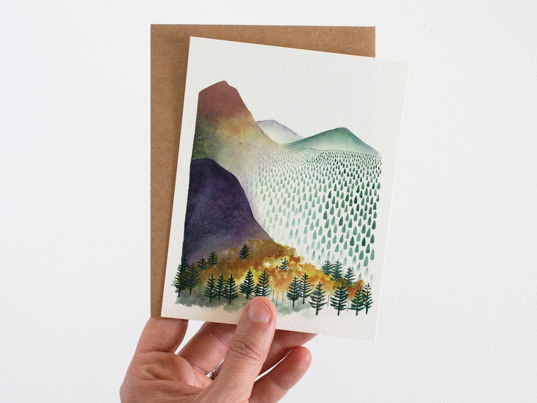 Mountain Morning Greeting Card | Watercolor Landscape Artwork | Outdoor ...