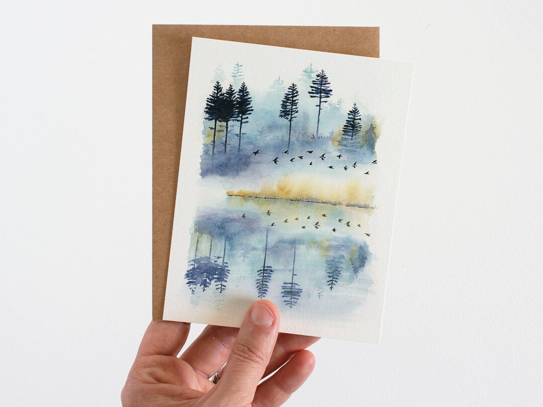 Morning Mist Greeting Card | Watercolor Landscape Artwork - Etsy