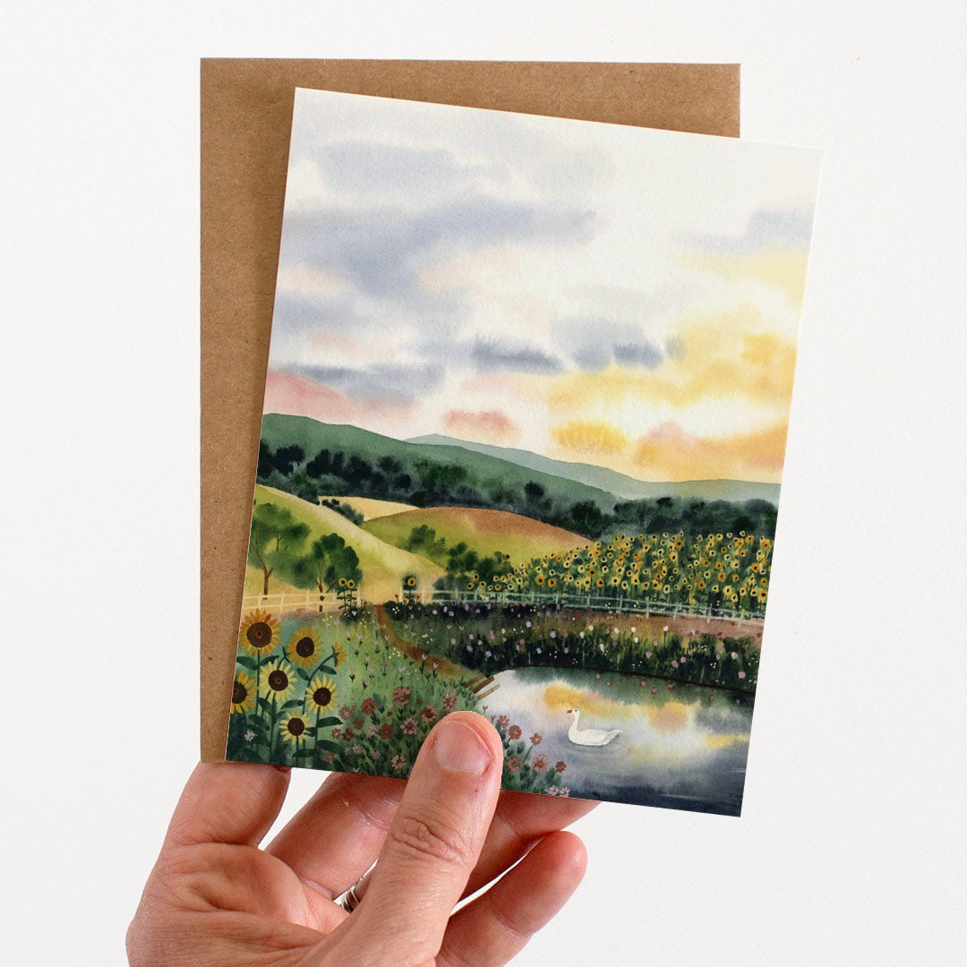 Fields of Plenty Greeting Card | May We Fly Watercolor Landscape Card ...