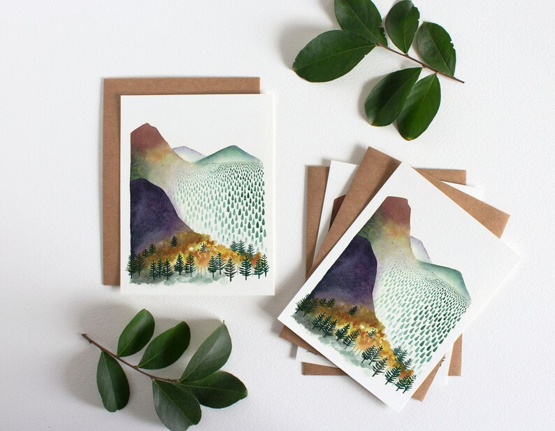 Mountain Morning Greeting Card | Watercolor Landscape Artwork | Outdoor ...