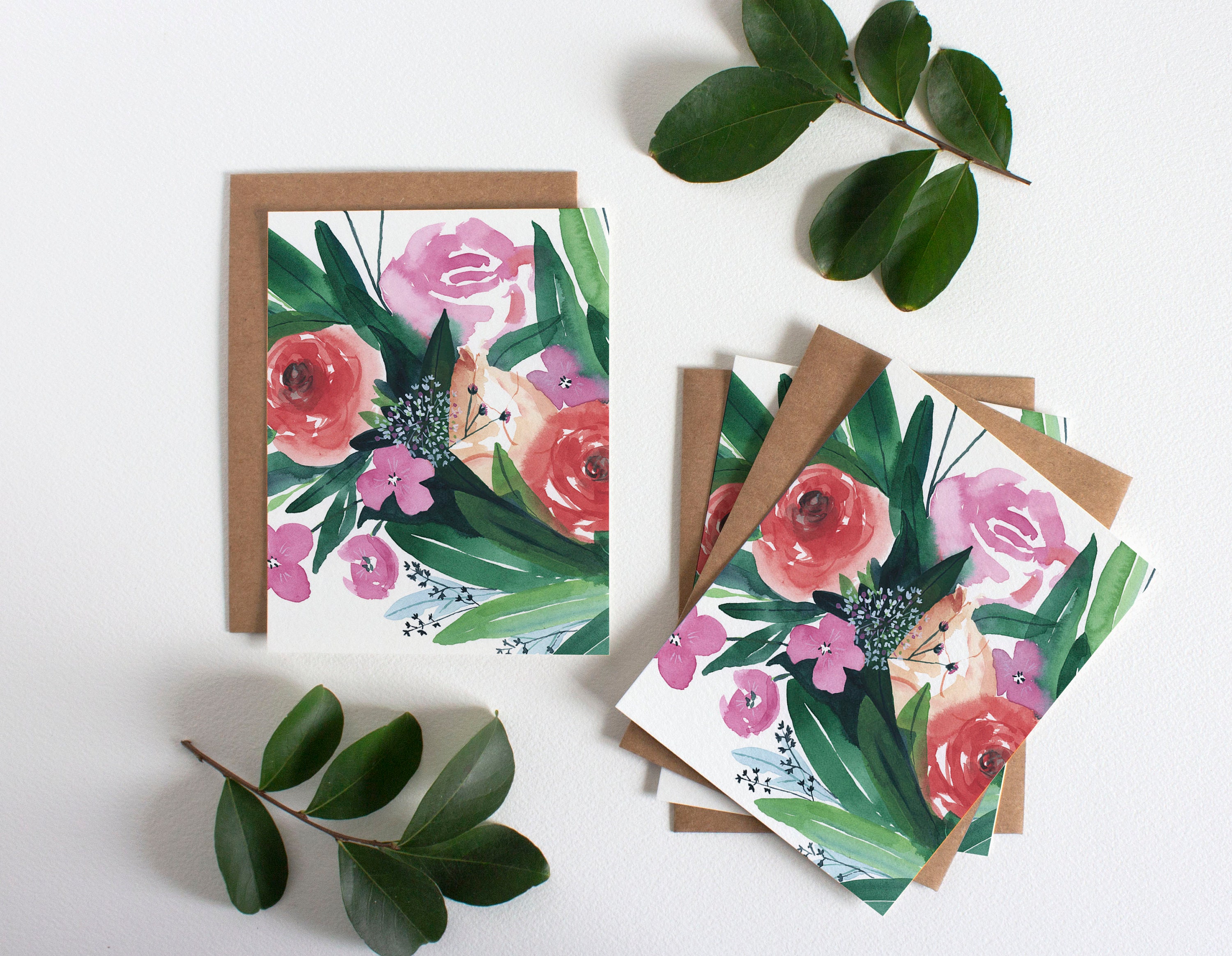 Spring Gathering Greeting Card Watercolor Botanical Artwork | Etsy