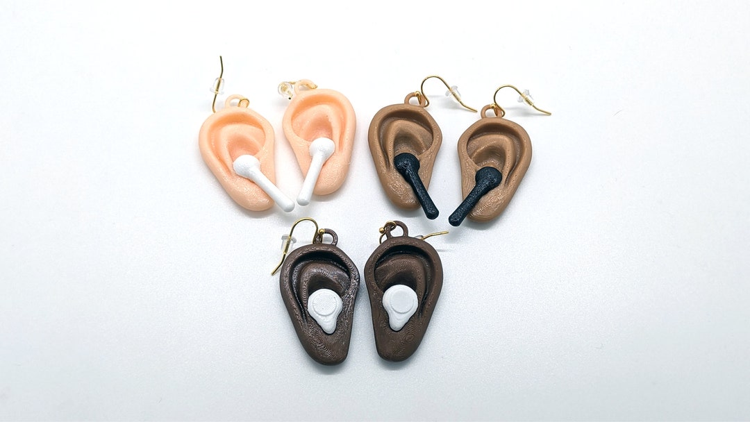 Ears With Earbuds Earrings, Available in Light, Medium, or Dark Skin ...