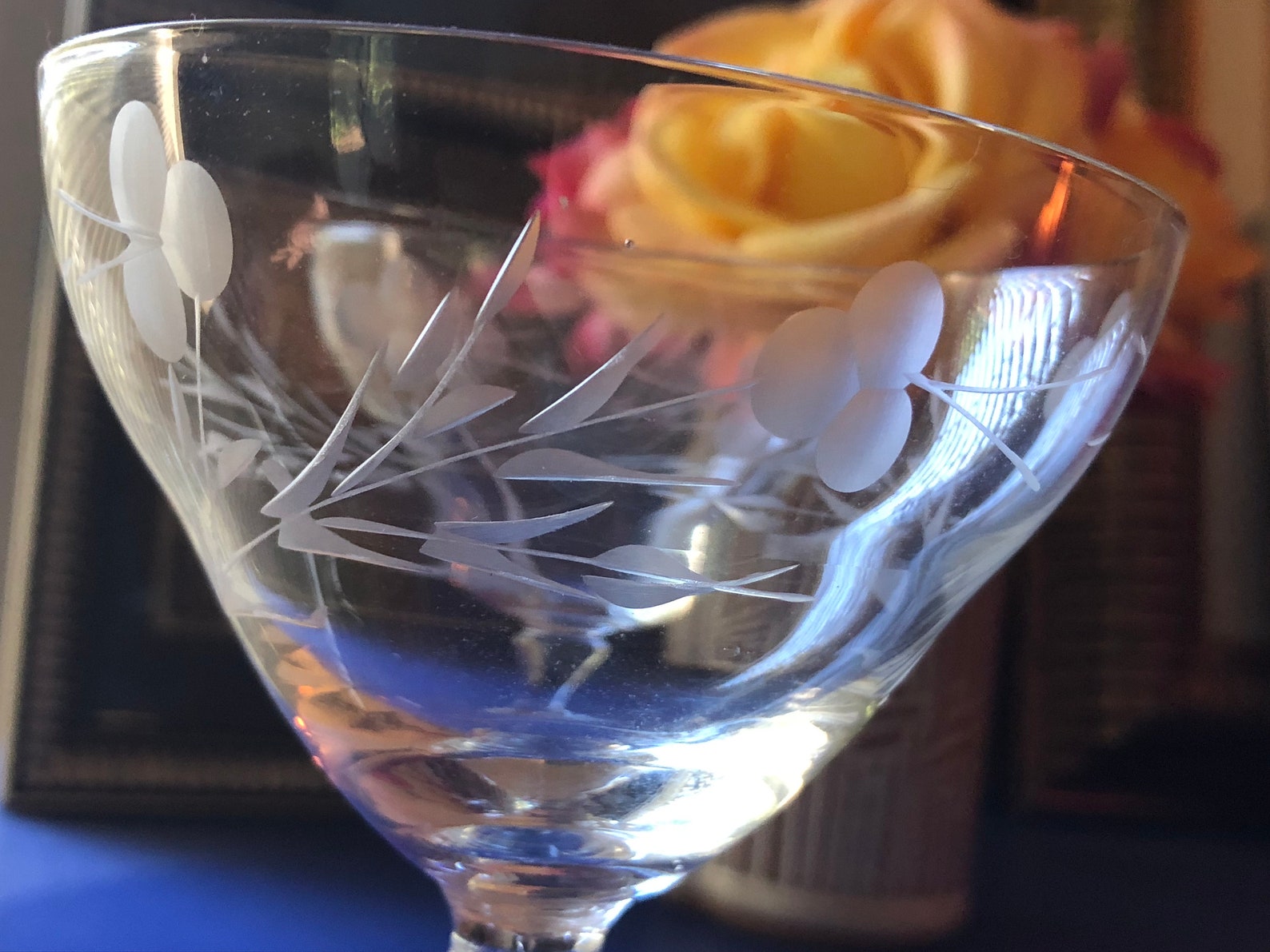 Desert Glasses Pair Of Vintage Etched Crystal Dessert Or Wine Etsy