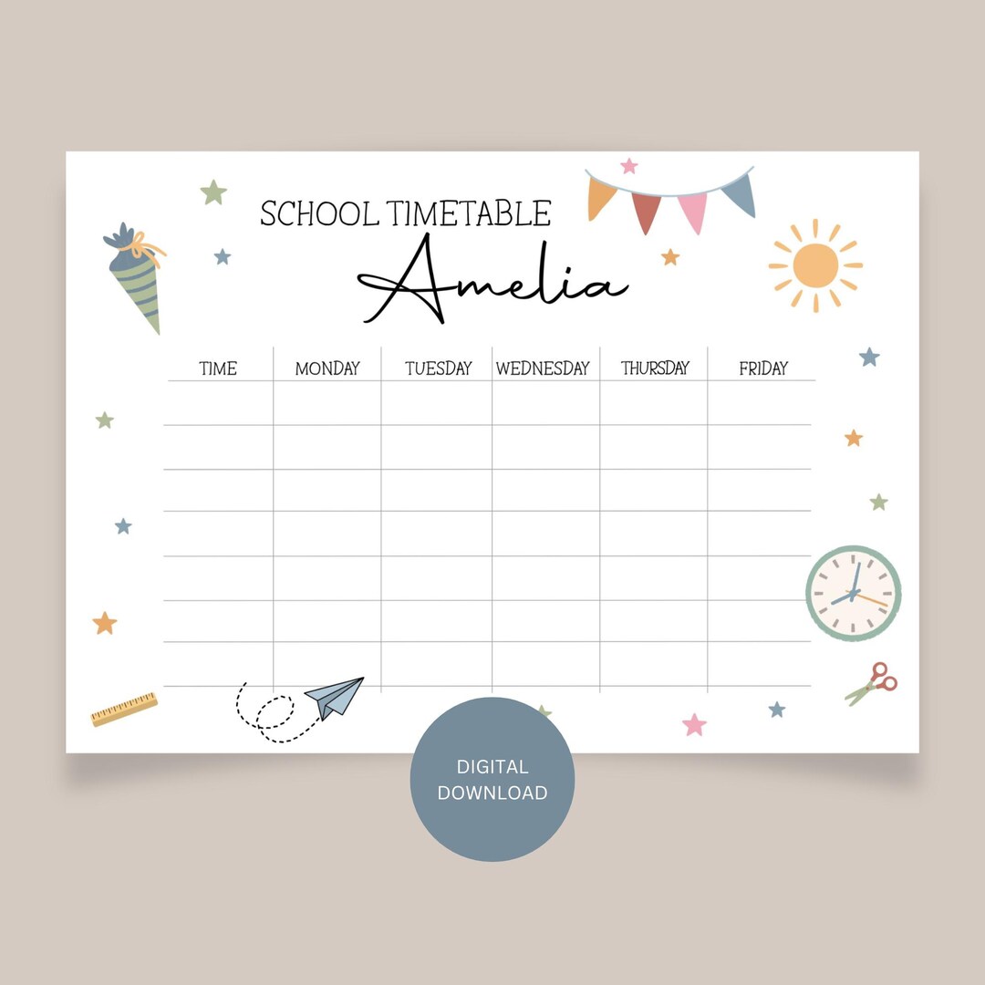 Printable Timetable With Name, Student Planner, Timetable Download, A4 ...