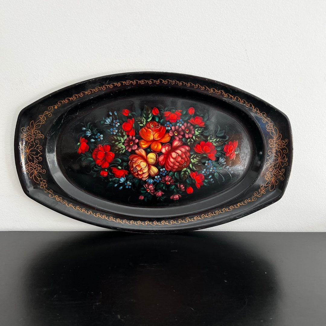 Vintage,zhostovo Metal Tray,folk Art Tray,metal Tray,floral Tray,metal ...