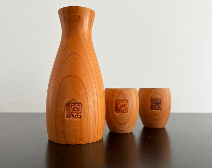 Japanese Hinoki Wood Sake Set Gift Wrapped Vintage Unused Rare & Unique ...