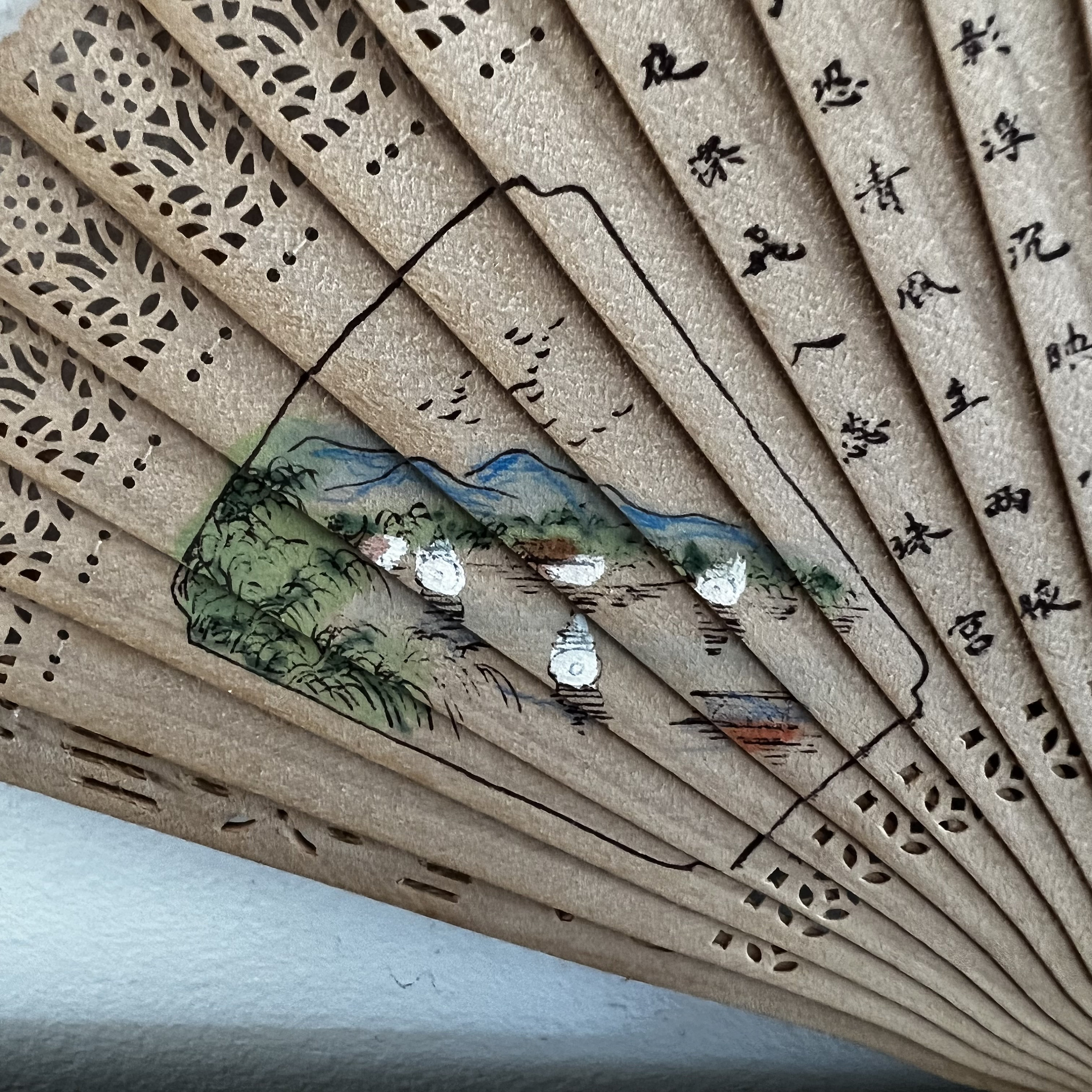 Vintage Chinese Wooden Folding Fan: Oriental Landscape Decor - Etsy