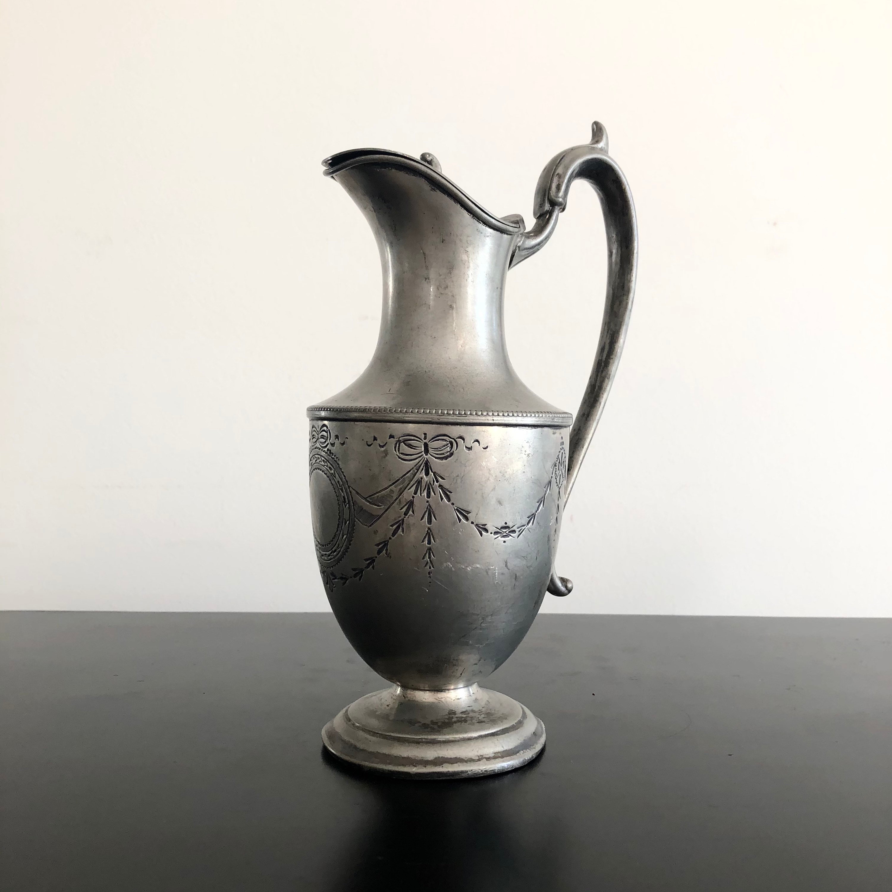 long necked ewer Tall French antique pewter pitcher circa 1800s. wine ...