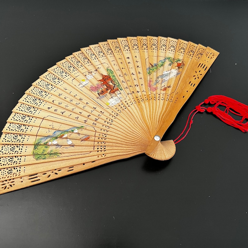 Vintage Chinese Wooden Folding Fan: Oriental Landscape Decor - Etsy