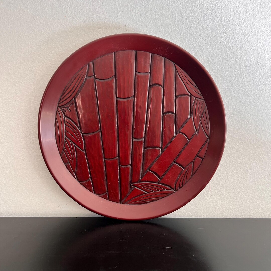 Vintage Urushi Lacquerware Plate: Embossed Bamboo, Made in Japan - Etsy