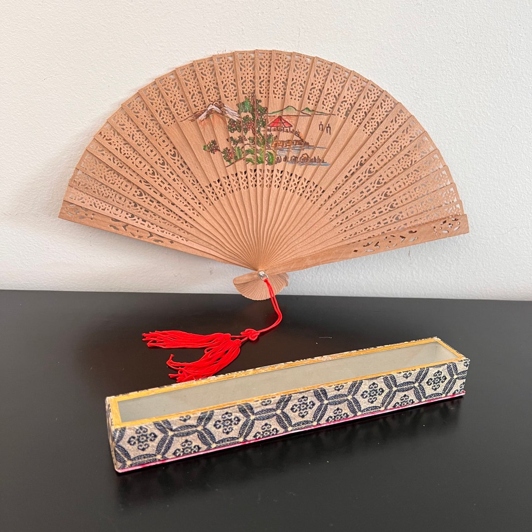 Vintage,wooden Folding Fan,oriental Fan,asian Hand Fan,chinoiserie ...