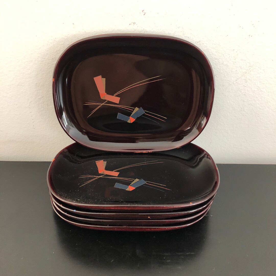 Vintage Urushi Lacquerware Plates: Japanese Sushi Serving Set - Etsy