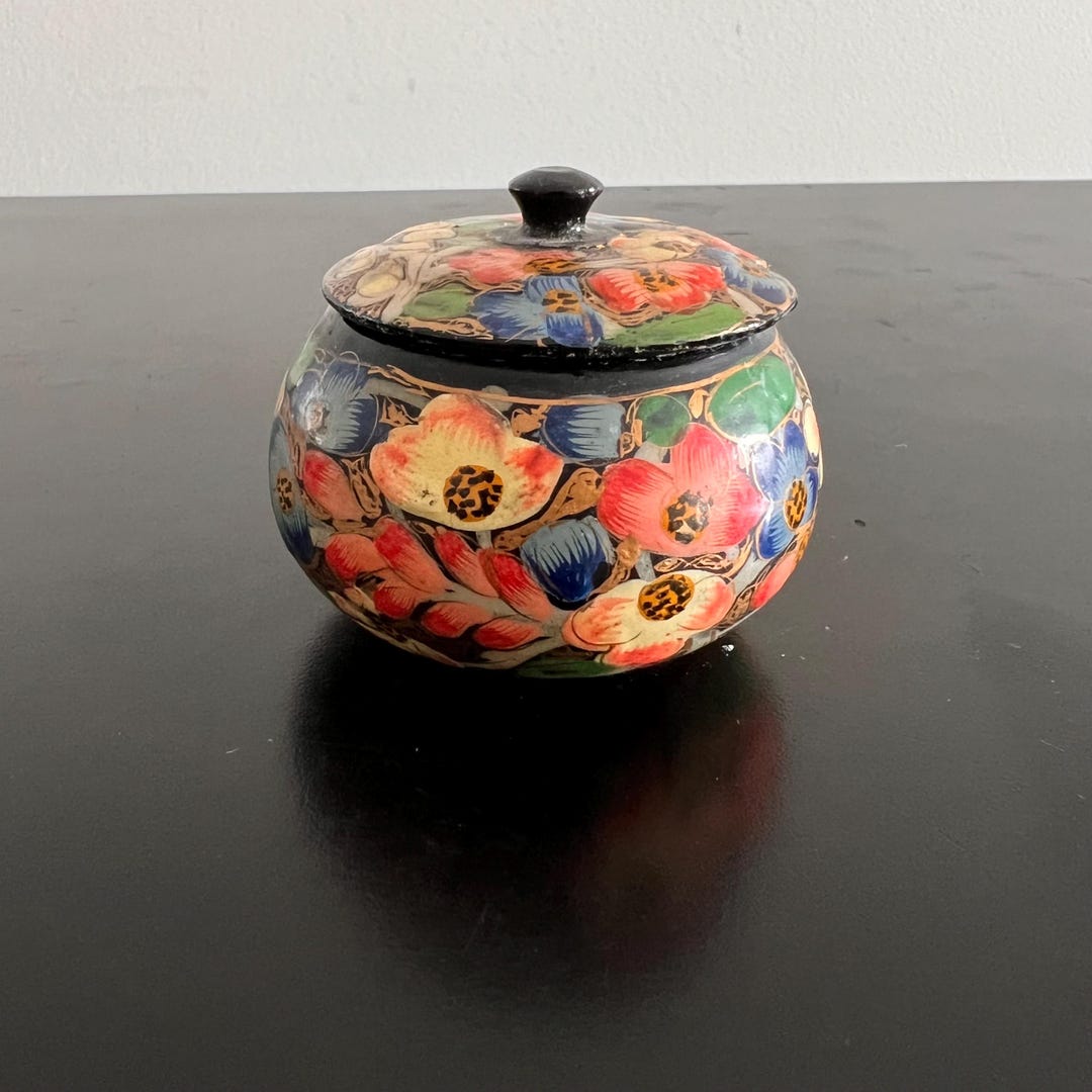 Vintage Kashmiri Paper Mache Box: Hand-painted Floral Jewelry Box - Etsy