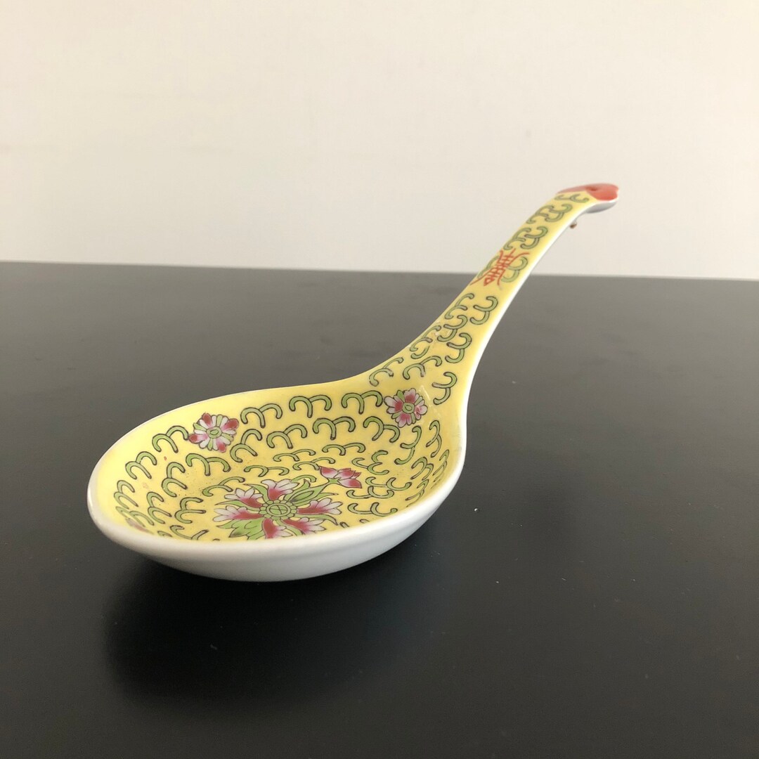 Vintage Wan Shou Wu Jiang Porcelain Spoon Rest: Yellow Lotus Kitchen ...