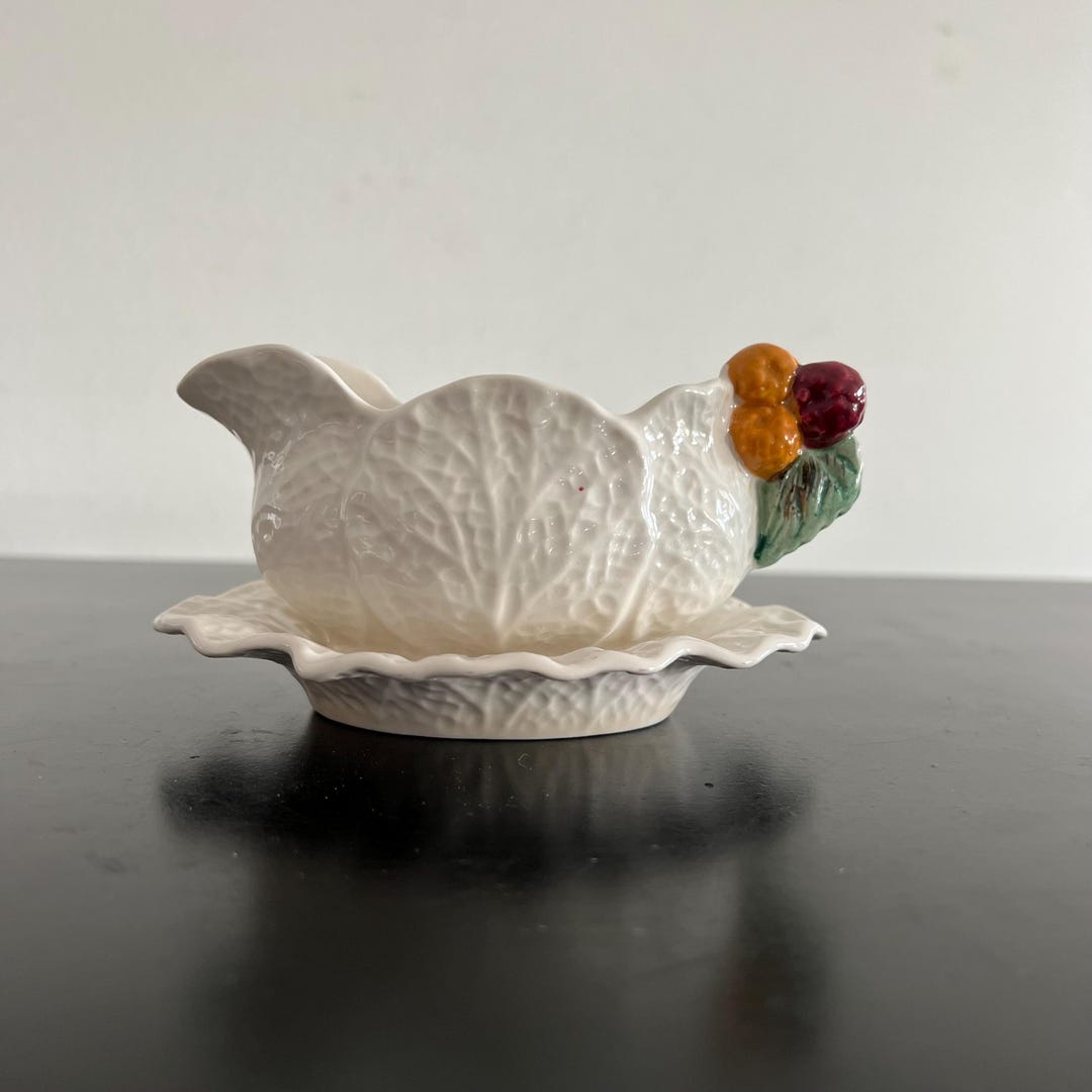 Vintage Majolica Cabbage Leaf Gravy Boat: Shorter and Son Ceramic Sauce ...