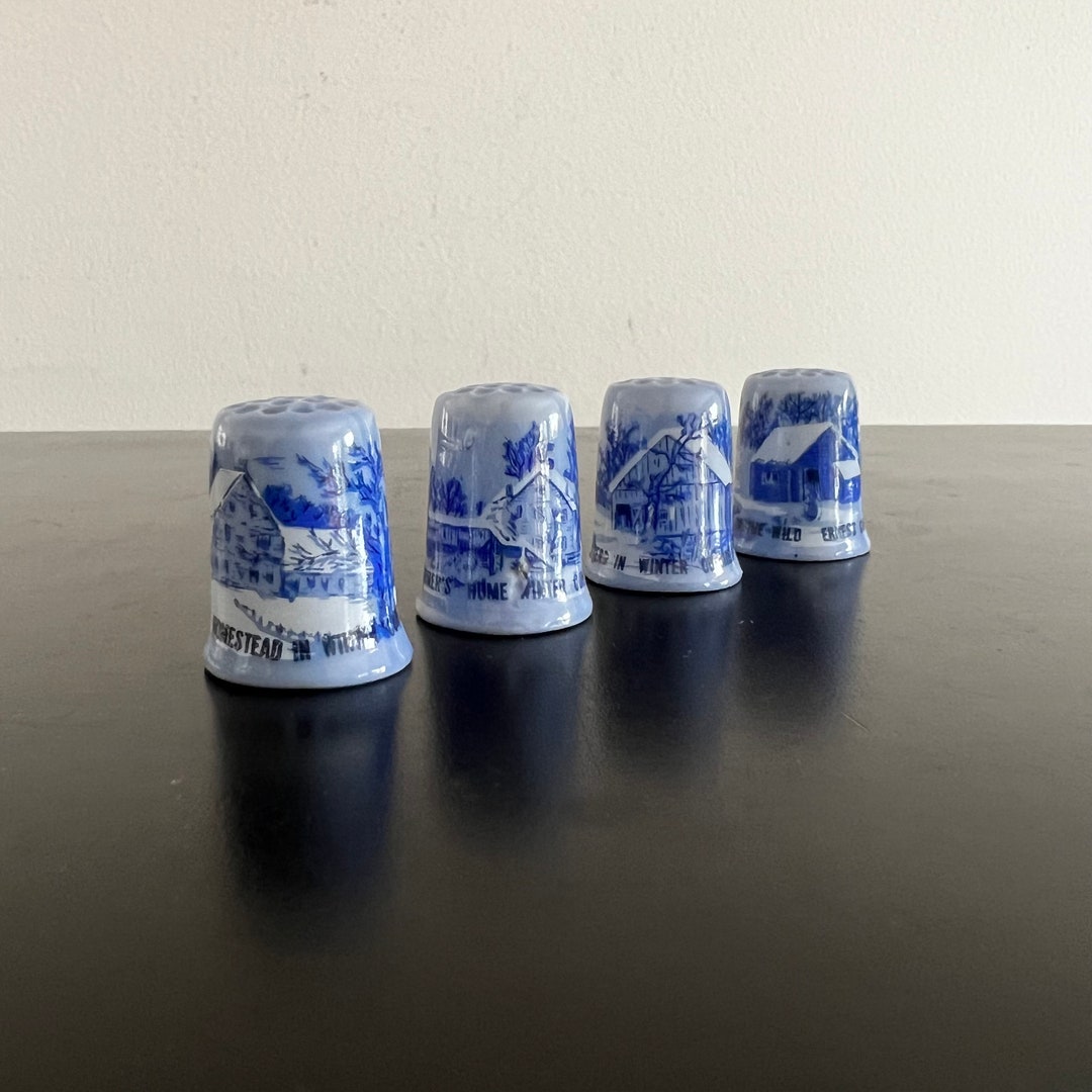 Vintage Currier and Ives Porcelain Thimbles: Winter Homestead Set - Etsy