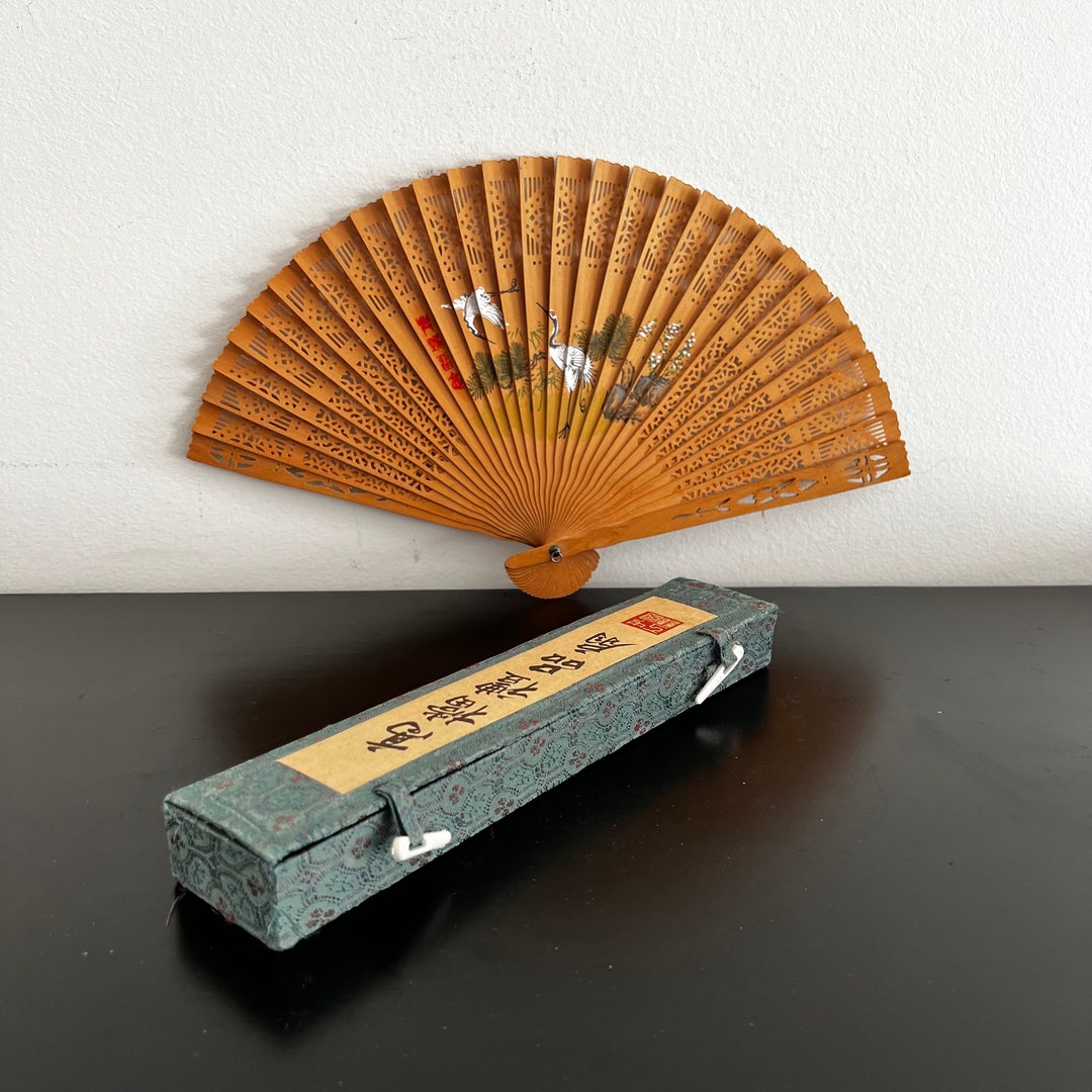 Vintage,wooden Folding Fan,chinese Fan,hand Fan,wood Fan,chinese ...