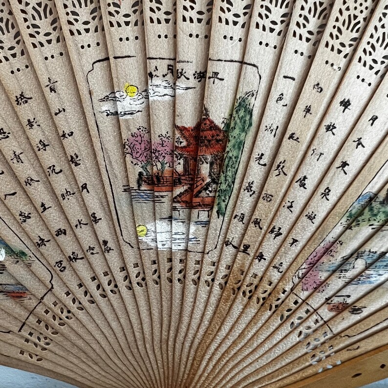 Vintage Chinese Wooden Folding Fan: Oriental Landscape Decor - Etsy