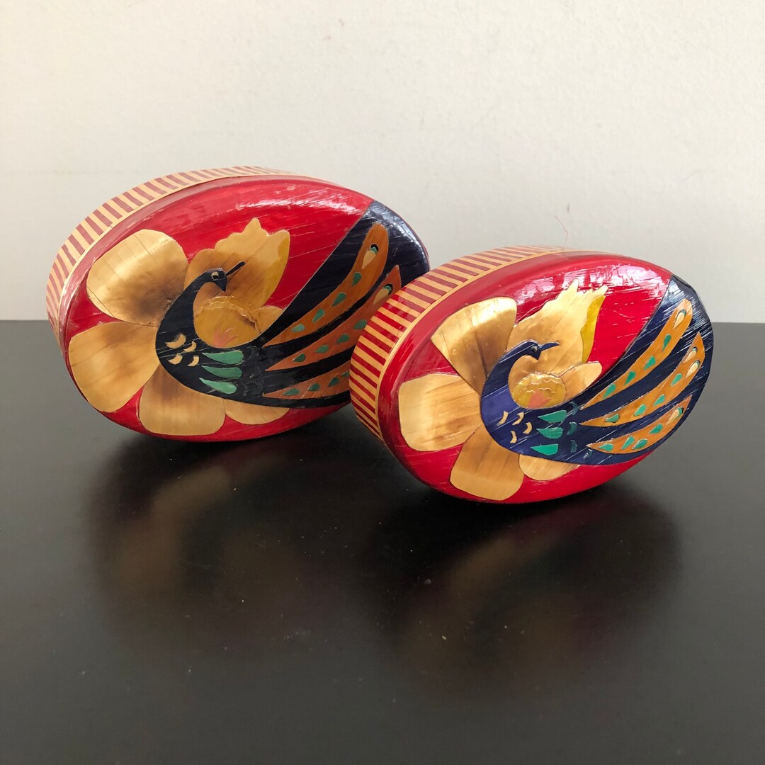 Vintage Bamboo Peacock Trinket Boxes: Silk Lined Indian Decor - Etsy