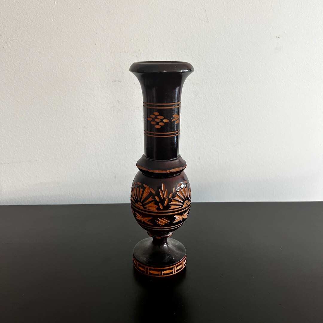 Vintage, Carved Wooden Vase,wood Vase,hand Carved Vase,, Boho Decor ...