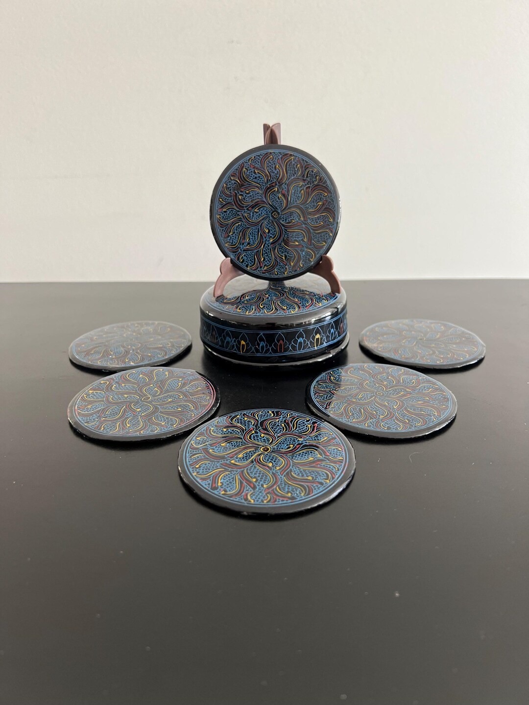 Vintage Burmese Lacquerware Drinks Coaster Set, Boxed Coaster Set - Etsy